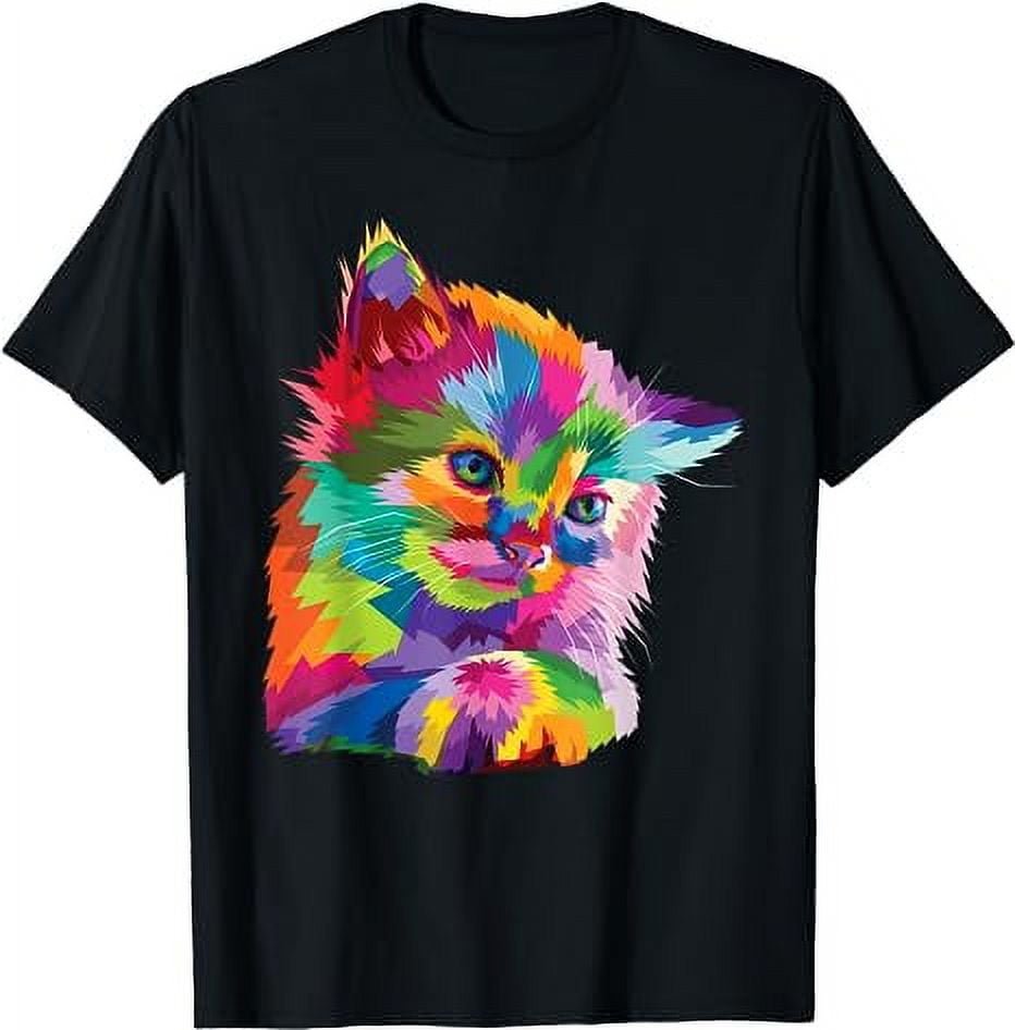 Rainbow Kitten Colorful Feline Mosaic Kitty Portrait T-Shirt - Walmart.com