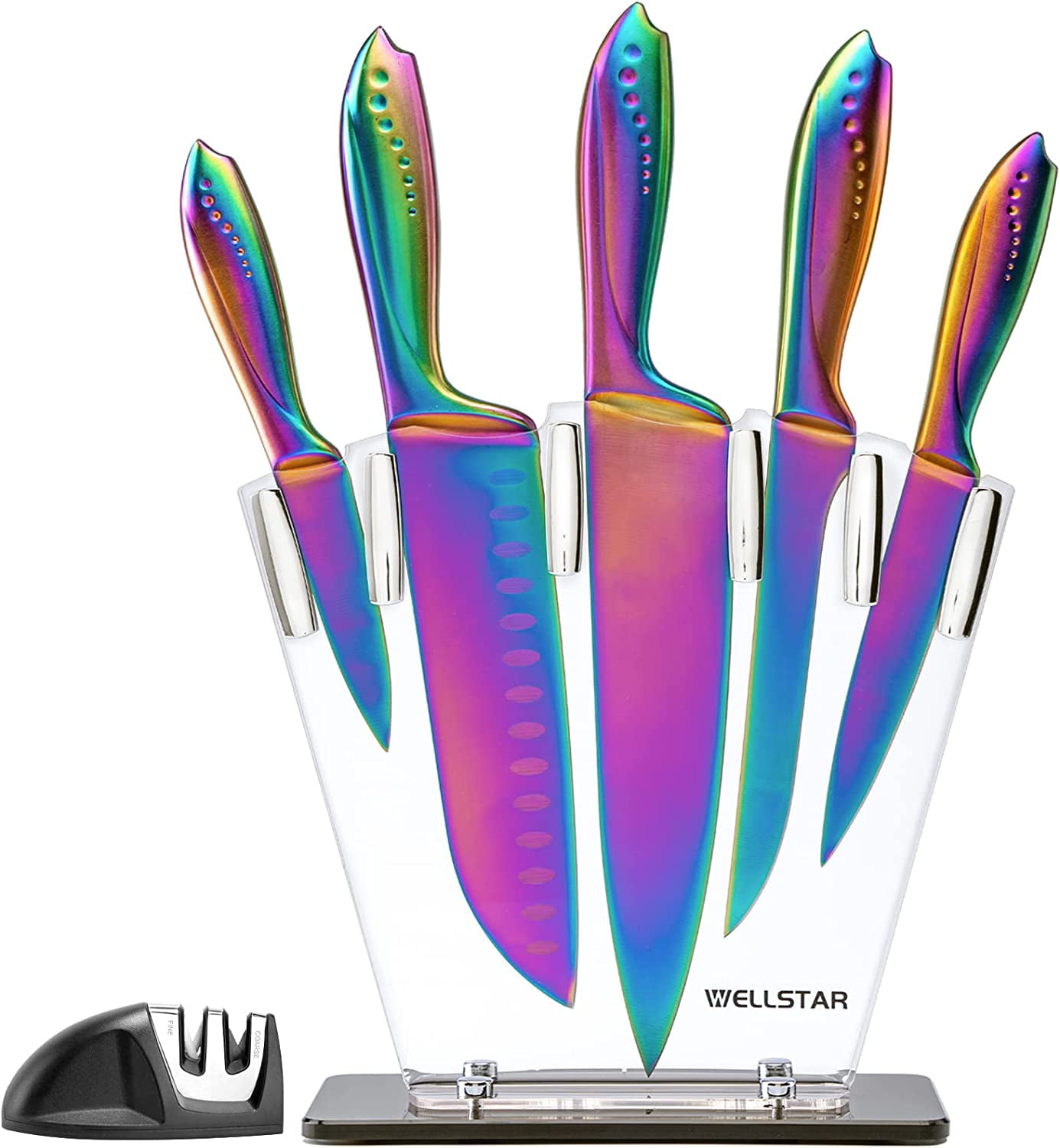 Rainbow Knife Set 7 Pieces, Iridescent German Stainless Steel Kitchen ...