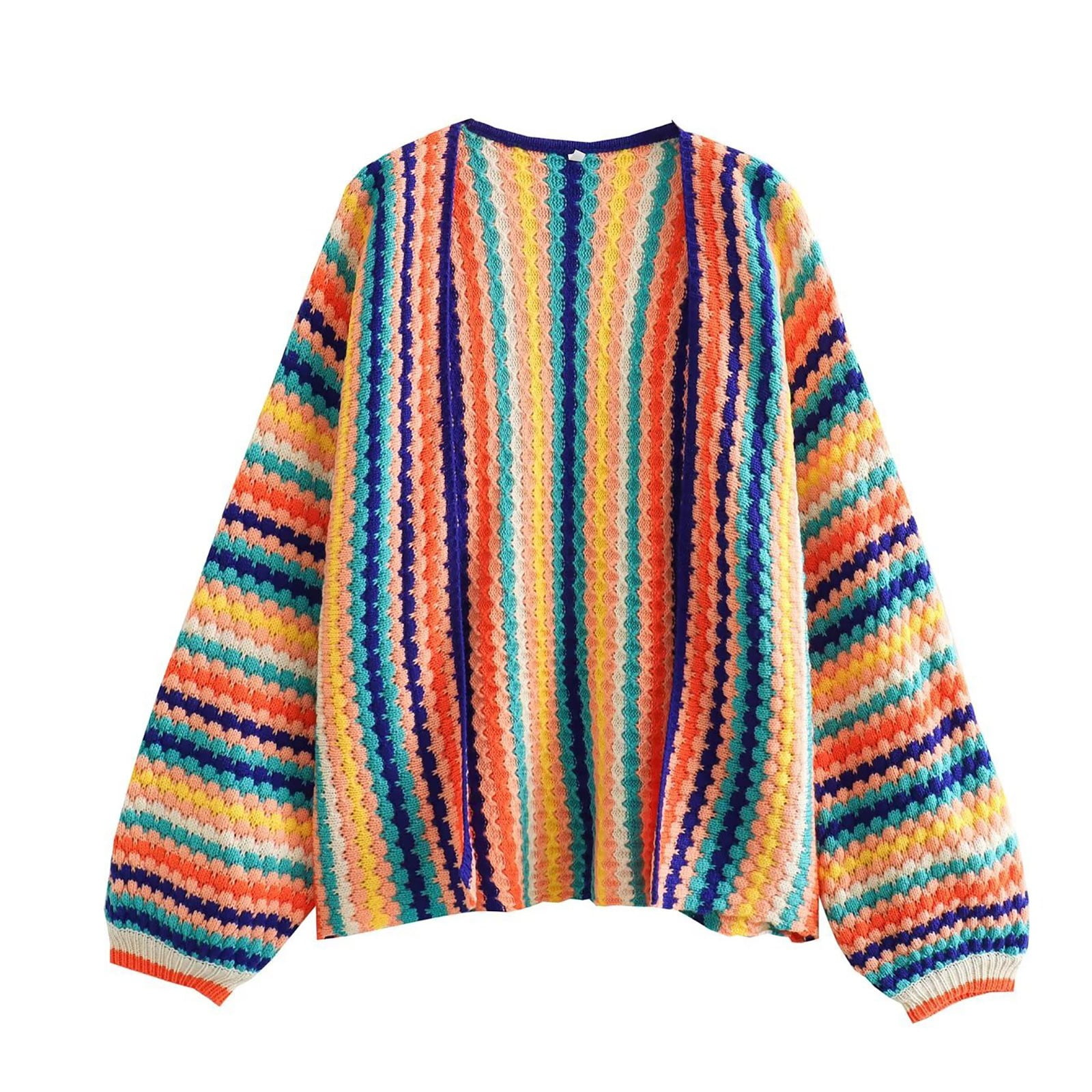 Rainbow Knit Cardigan Sweaters Fashion Casual Long Sleeve Open Front ...