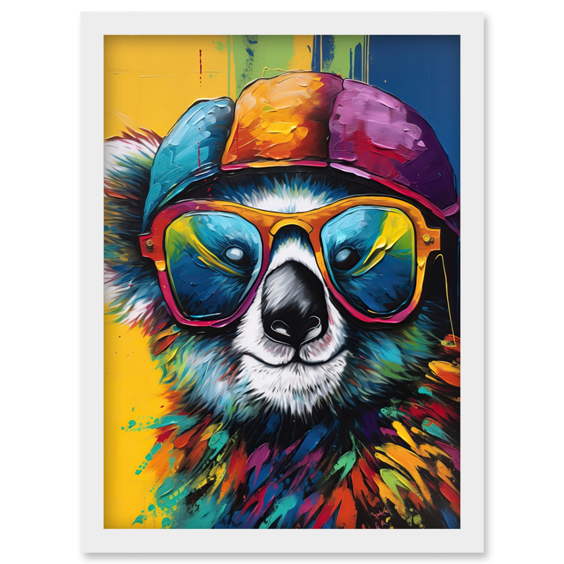 Rainbow Koala Bear with Sunglasses and Hat Modern Artwork Framed Wall ...