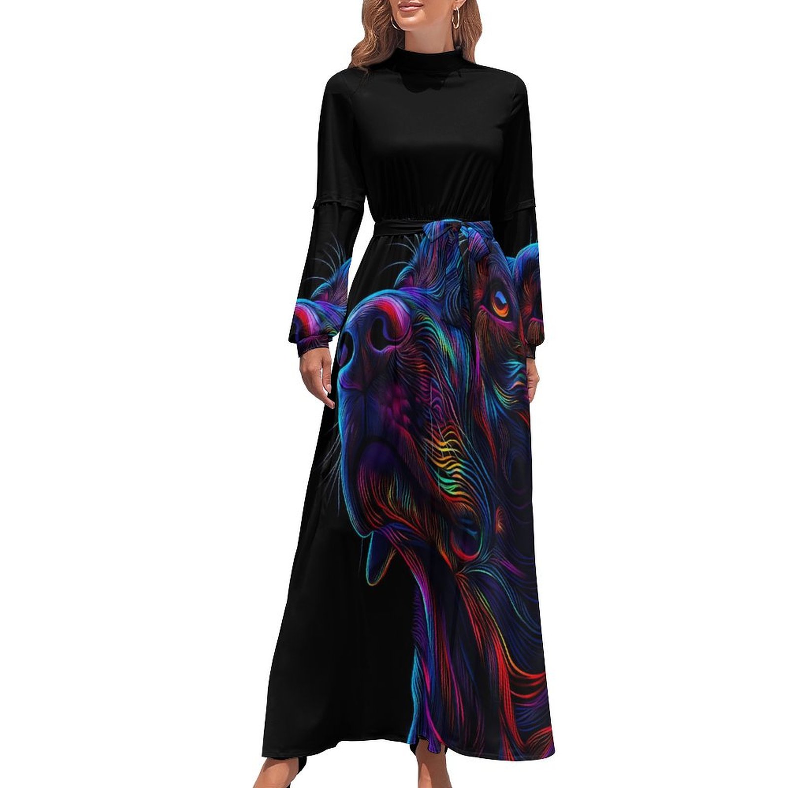 Rainbow Labrador Retriever Women's Fall Maxi Dress Long Sleeve ...