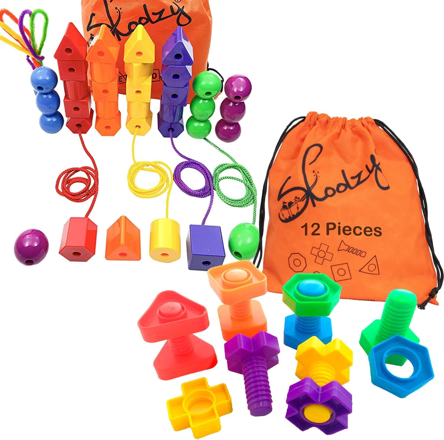 Rainbow Lacing Beads & Nuts and Bolts - 24 Piece Shape Sorter and 37 ...