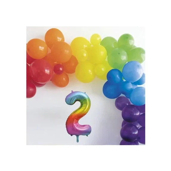 Rainbow Latex Balloon Arch & Number 2 Rainbow 34'' Balloon Birthday ...