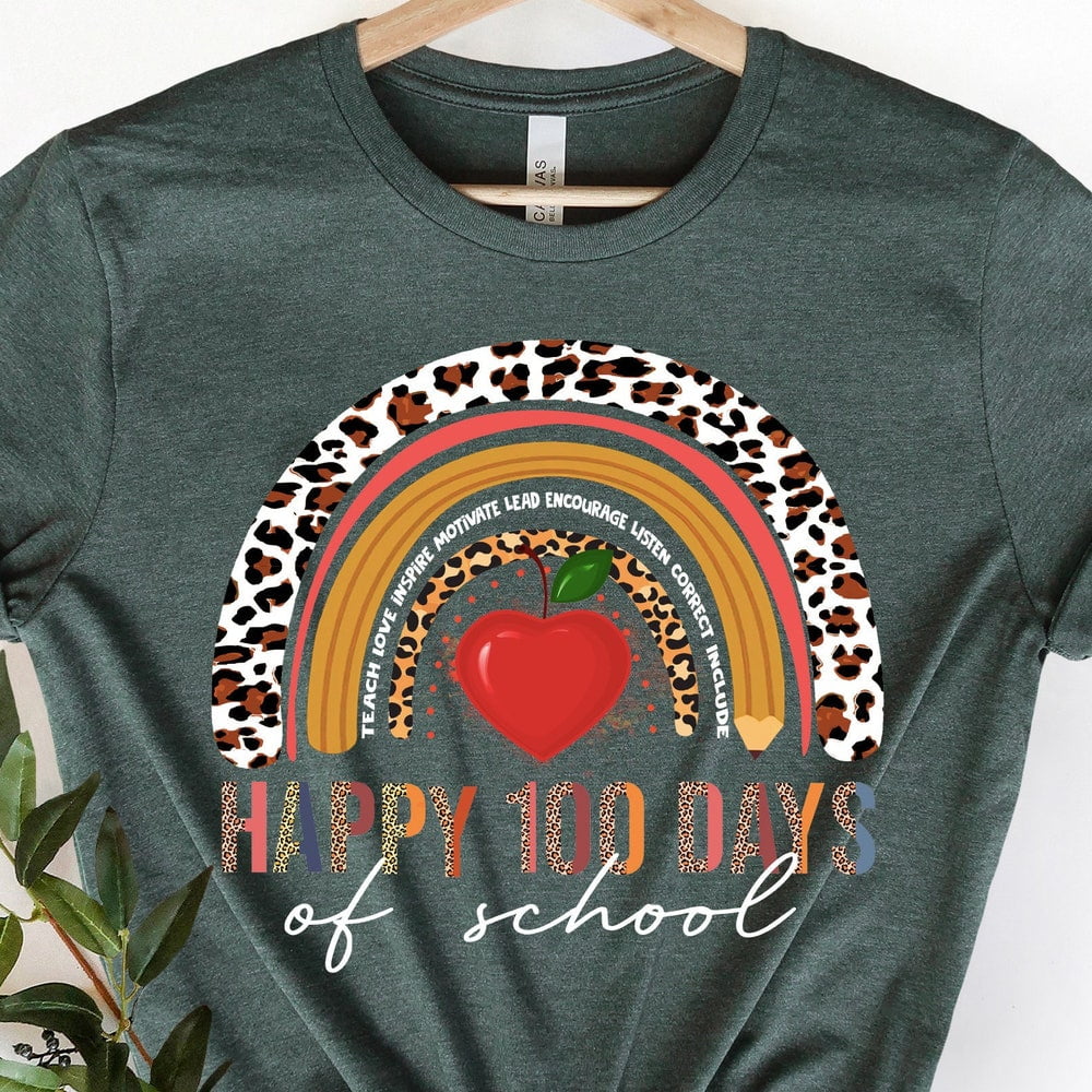 Rainbow Leo.Pard School 100 Days Of School Shirt, 100 Days Brighter Shirt, Teacher Shirt, 100Th ...