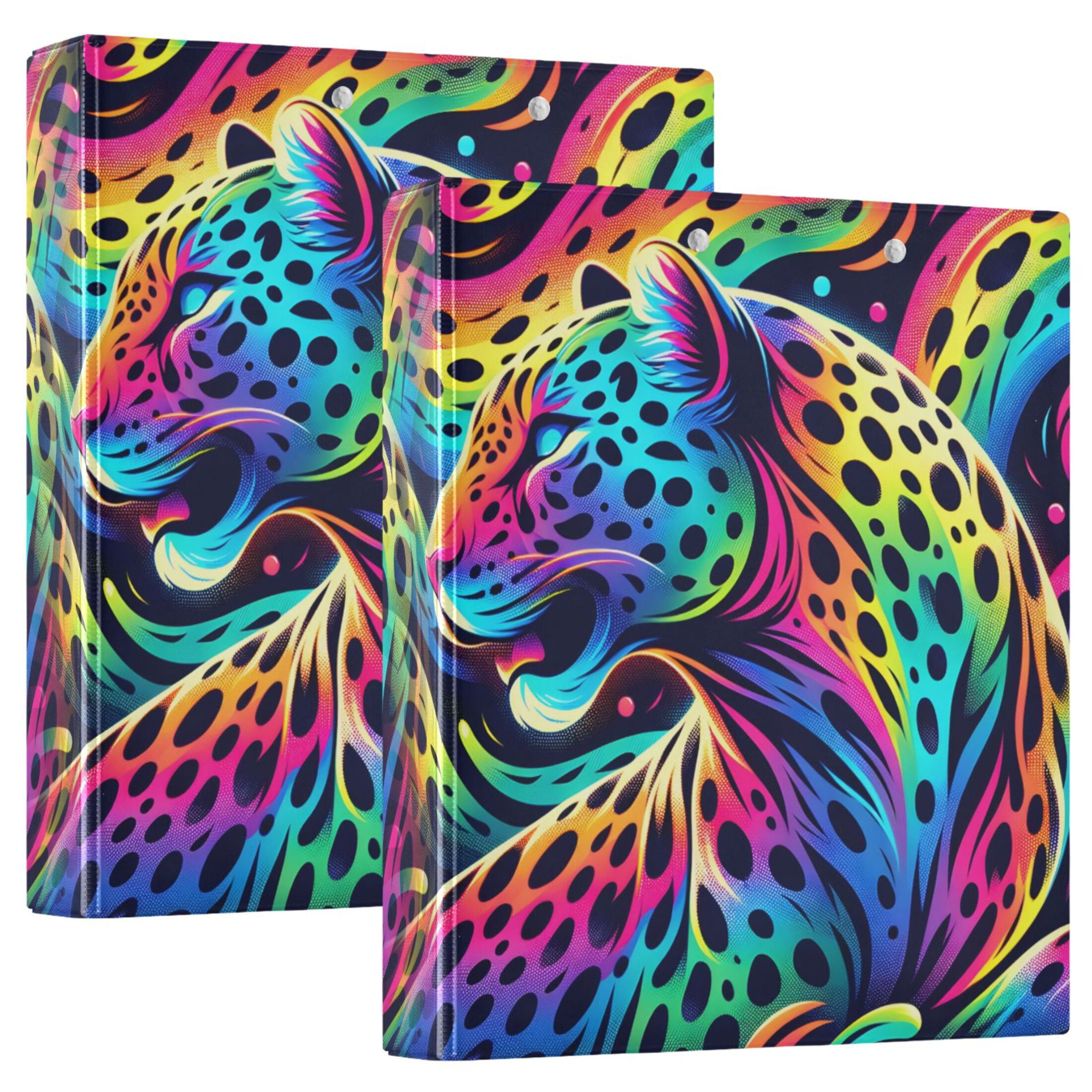 Rainbow Leopard Hardcover 3 Ring Binder 1.5 inch Round Rings with ...