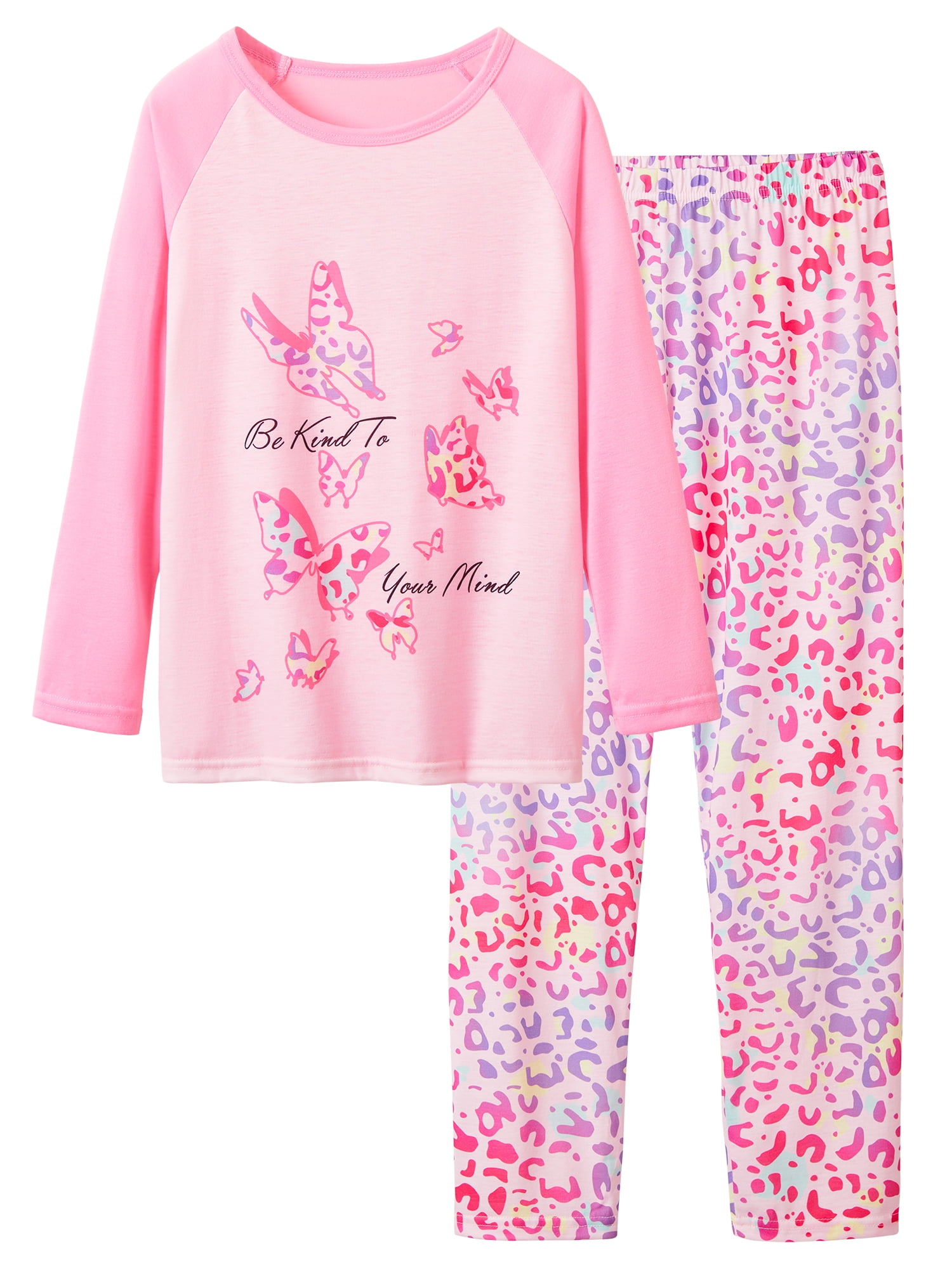 Rainbow Leopard Print & Butterfly Pajamas for Girls Size 18 Long Sleeve Cute PJS - Walmart.com