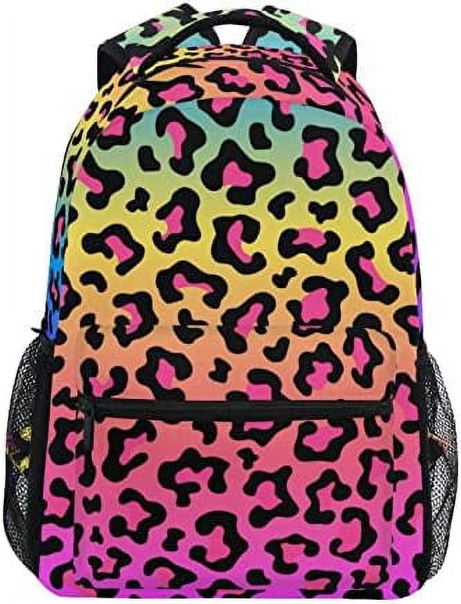 Rainbow Leopard Print Neon Cheetah Backpack Purse with Multiple Pockets ...