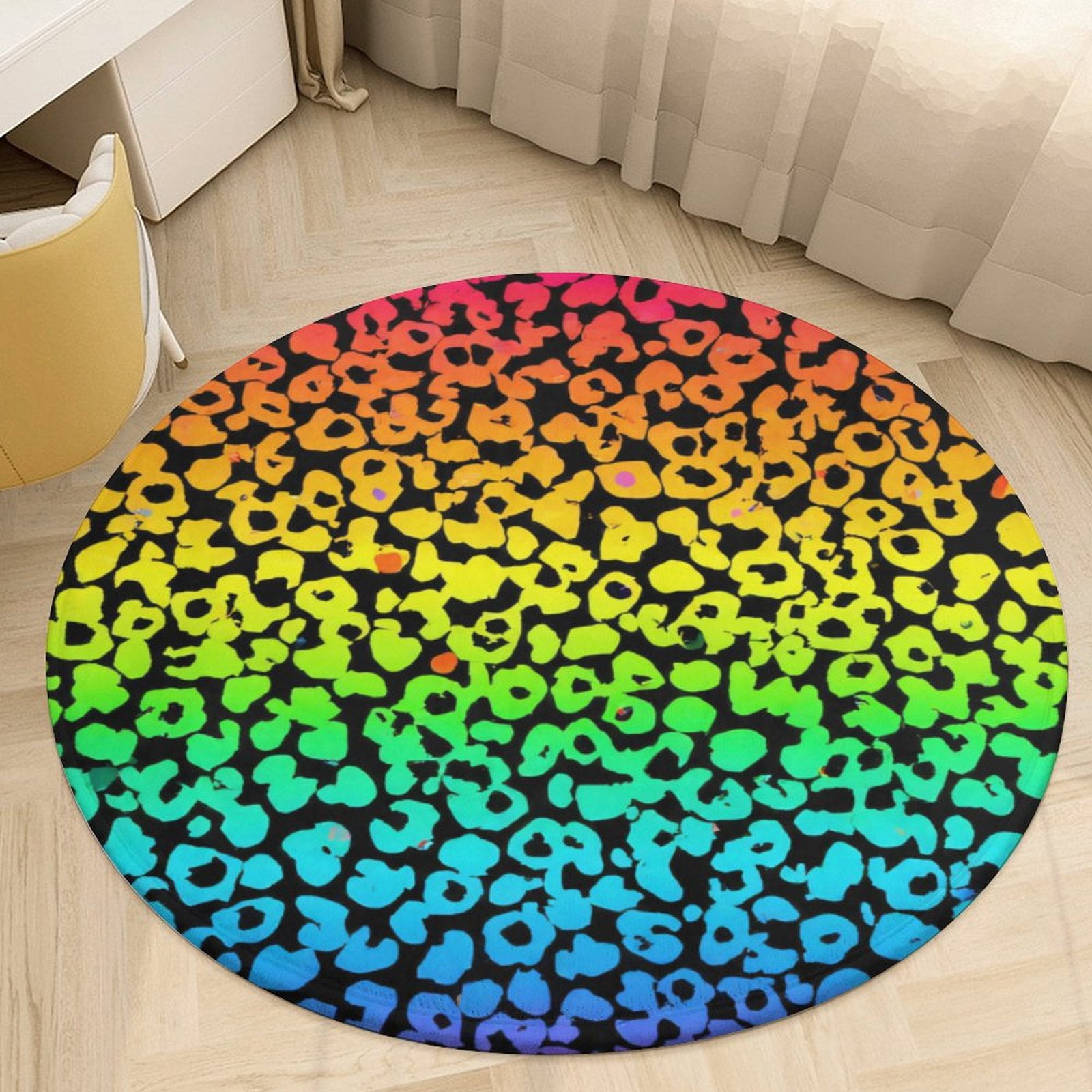Rainbow Leopard Print Pattern Round Area Rugs for Bedroom Living Room ...