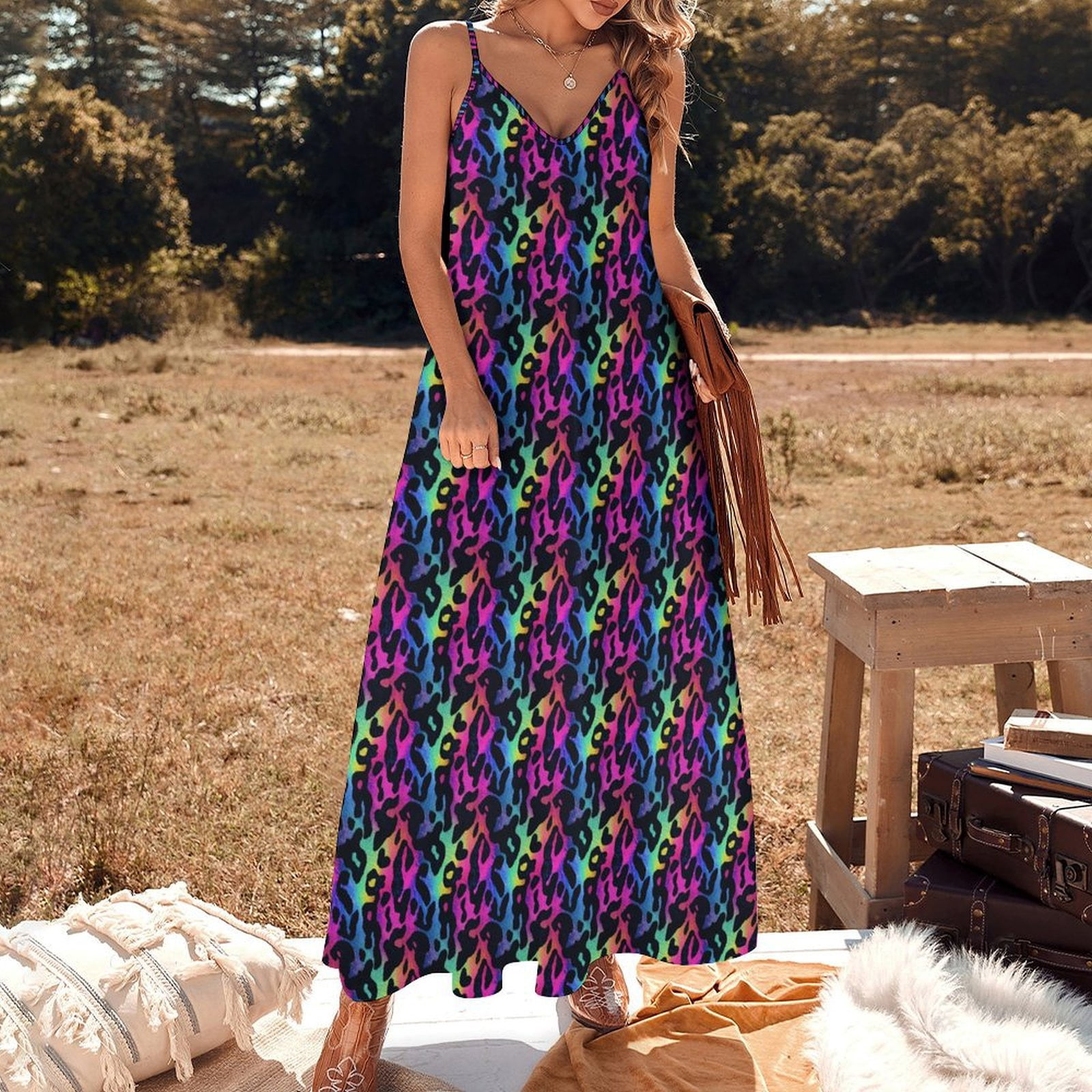 Rainbow Leopard Print Sleeveless Dress Elegant gowns women's fashion ...