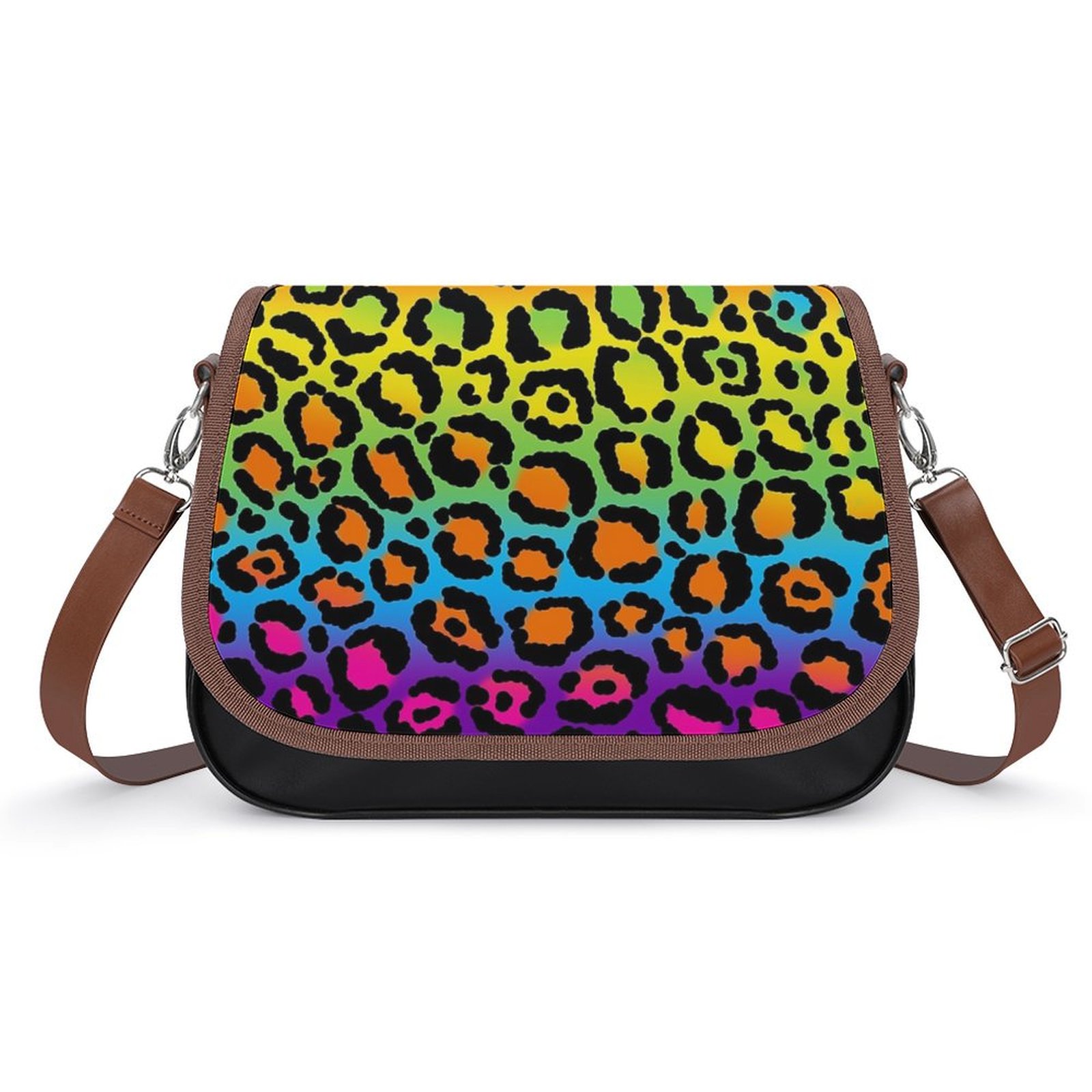 Rainbow Leopard Print Vintage Crossbody Bag for Women Medium Leather ...