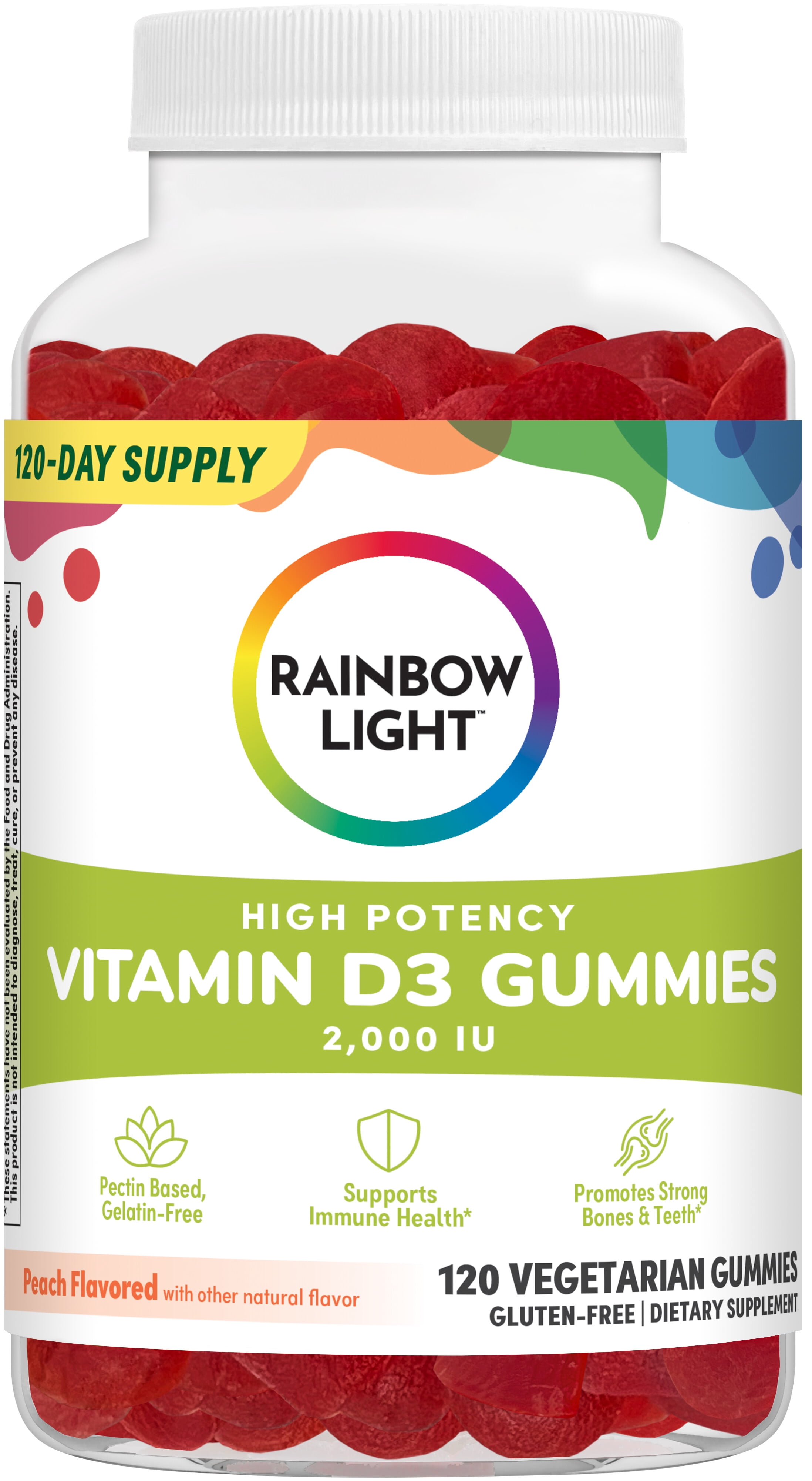 Rainbow Light High Potency Gluten Free Vitamin D3 Gummies, Peach, 2000 ...