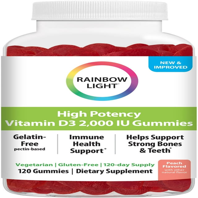 Rainbow Light High Potency Gluten Free Vitamin D3 Gummies, Peach, 2000 ...