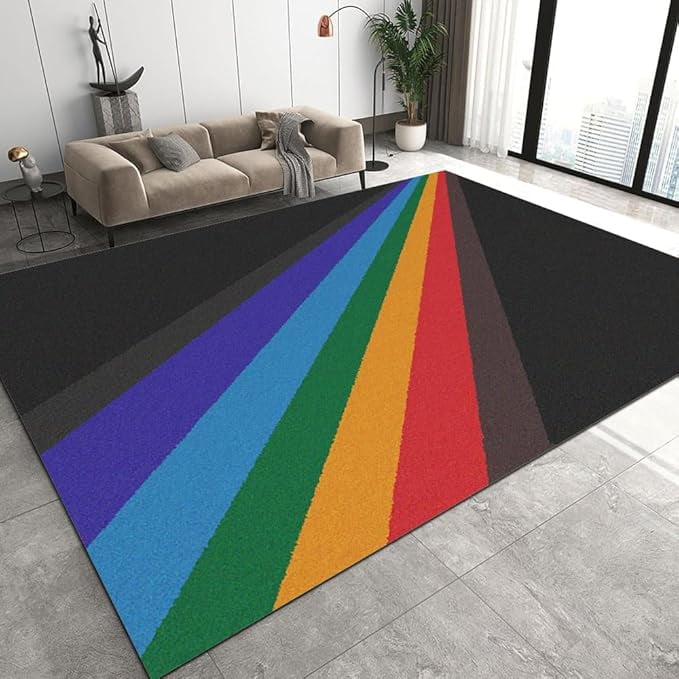 Rainbow Line Art Area Rug, Boho Mid Century Soft Washable Carpet For ...