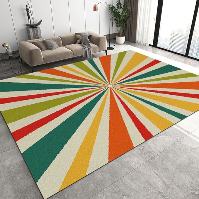 Rainbow Line Art Area Rugs, Boho Mid Century Indoor Non-Slip Floor ...