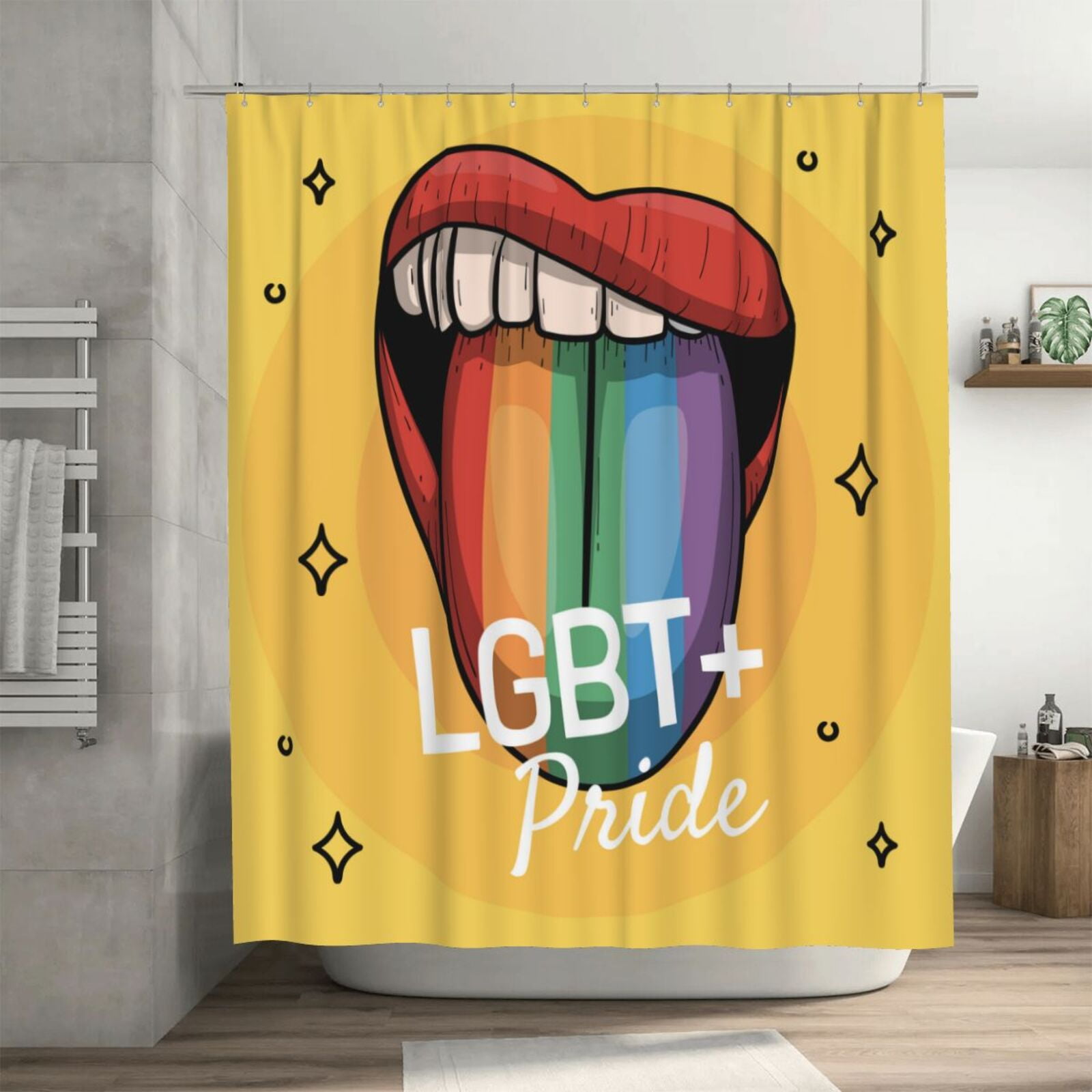 Rainbow Lips Lgbt Pride Pattern Shower Curtain Polyester Waterproof