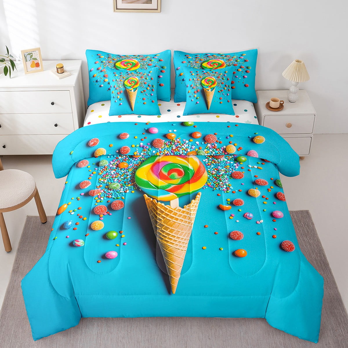 Rainbow Lollipop Bed in a Bag King Size Comforter Set 7 Pieces,Ice ...