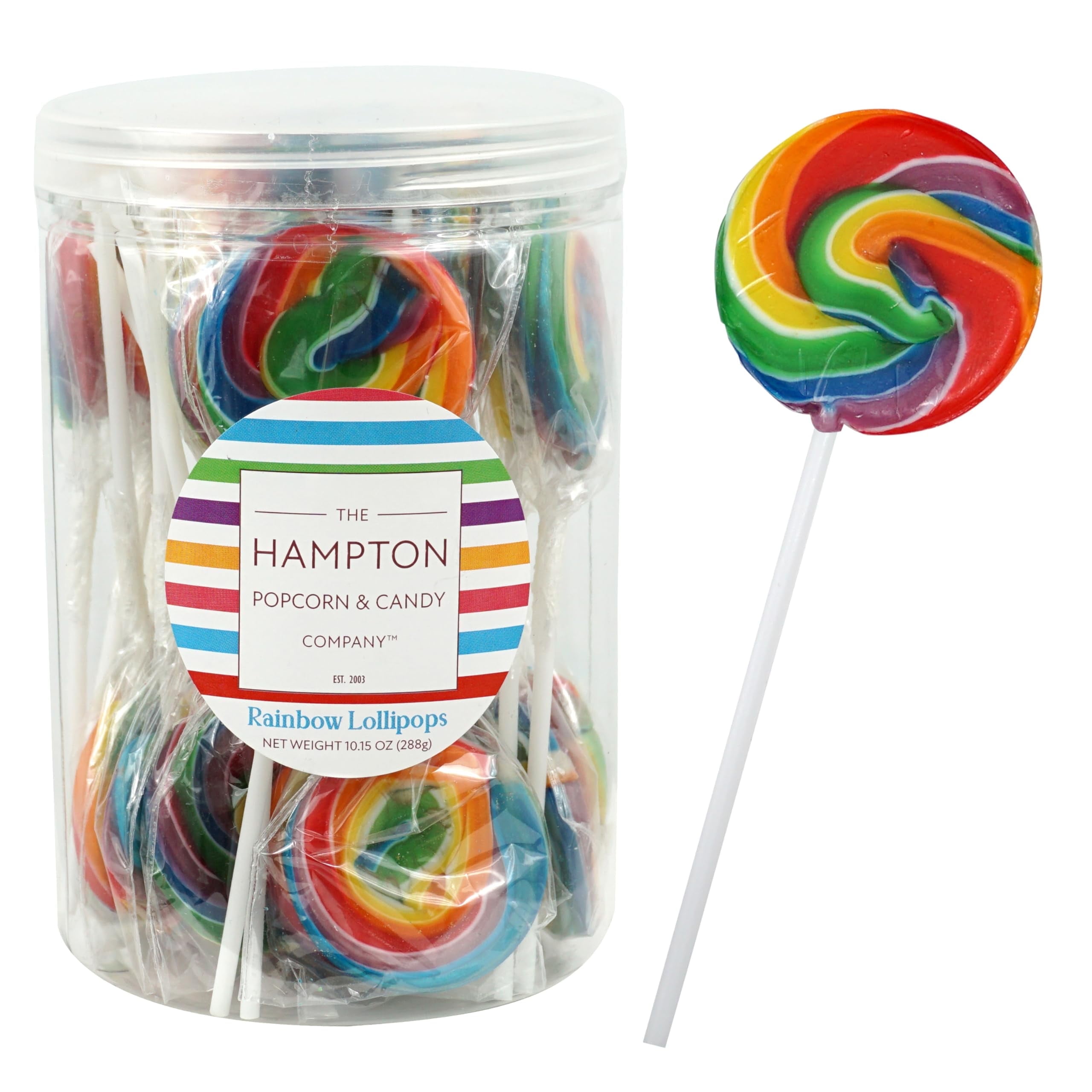 "The Hampton Popcorn & Candy Company, Rainbow Lollipops 24 Pack, Fruity ...