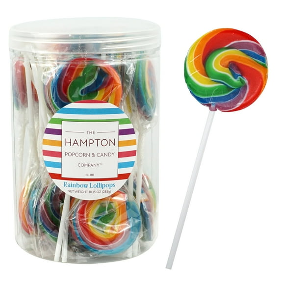 "The Hampton Popcorn & Candy Company, Rainbow Lollipops 24 Pack, Fruity ...