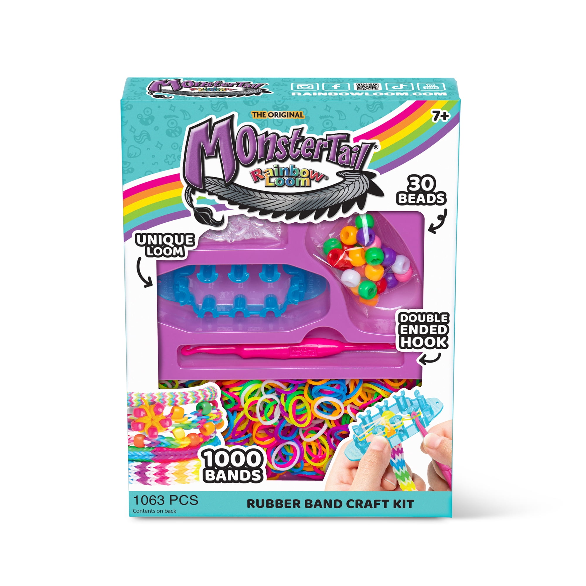 Rainbow Loom Craft Kit for Monster Tail Rubber Bands Ages 7+ with loom ...