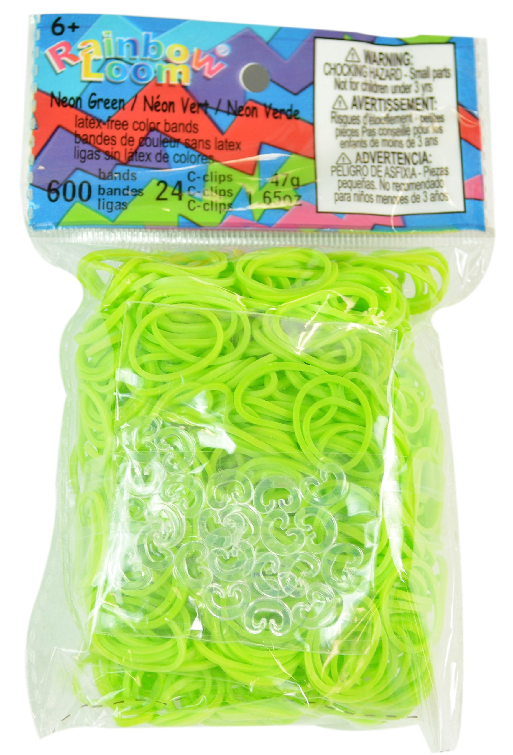 Rainbow Loom Neon Green Rubber Bands with 24 C-Clips (600 Count ...