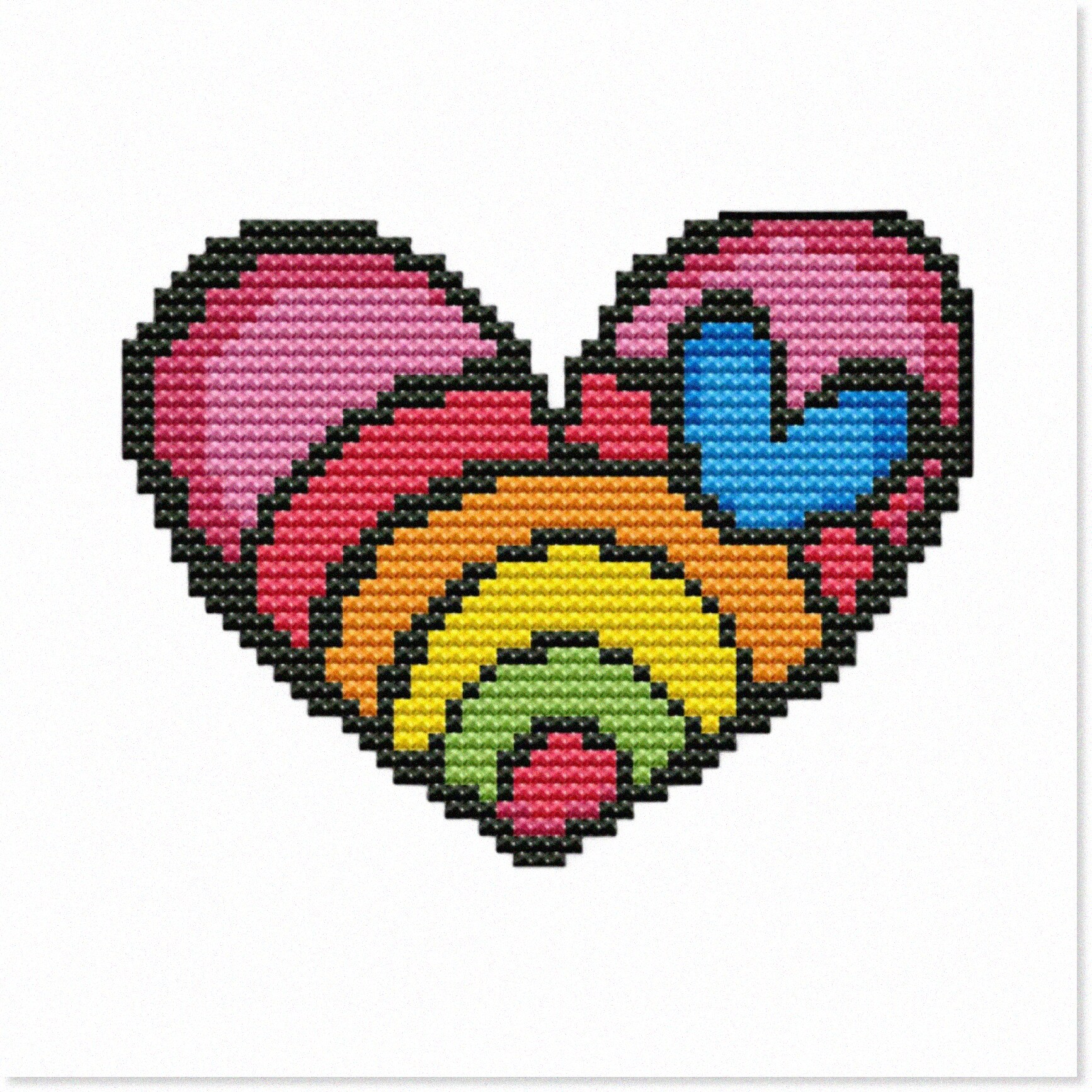 Rainbow Love Cross Stitch Kit - Easy Patterns for Heart Embroidery, Stamped or Counted - Perfect ...