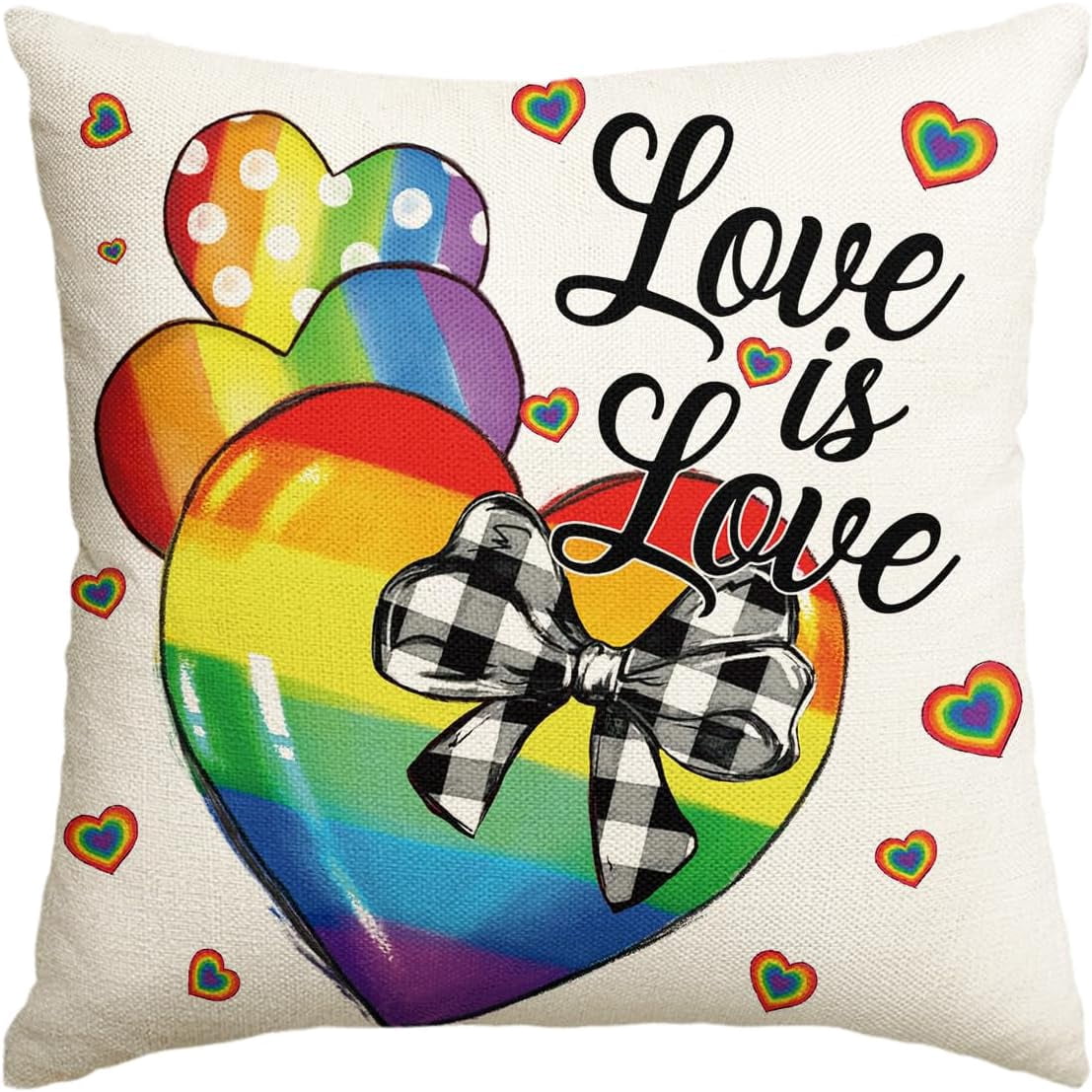 Rainbow Love Hearts Pride Throw Pillow Cover, 18 x 18 Inch LGBTQ ...