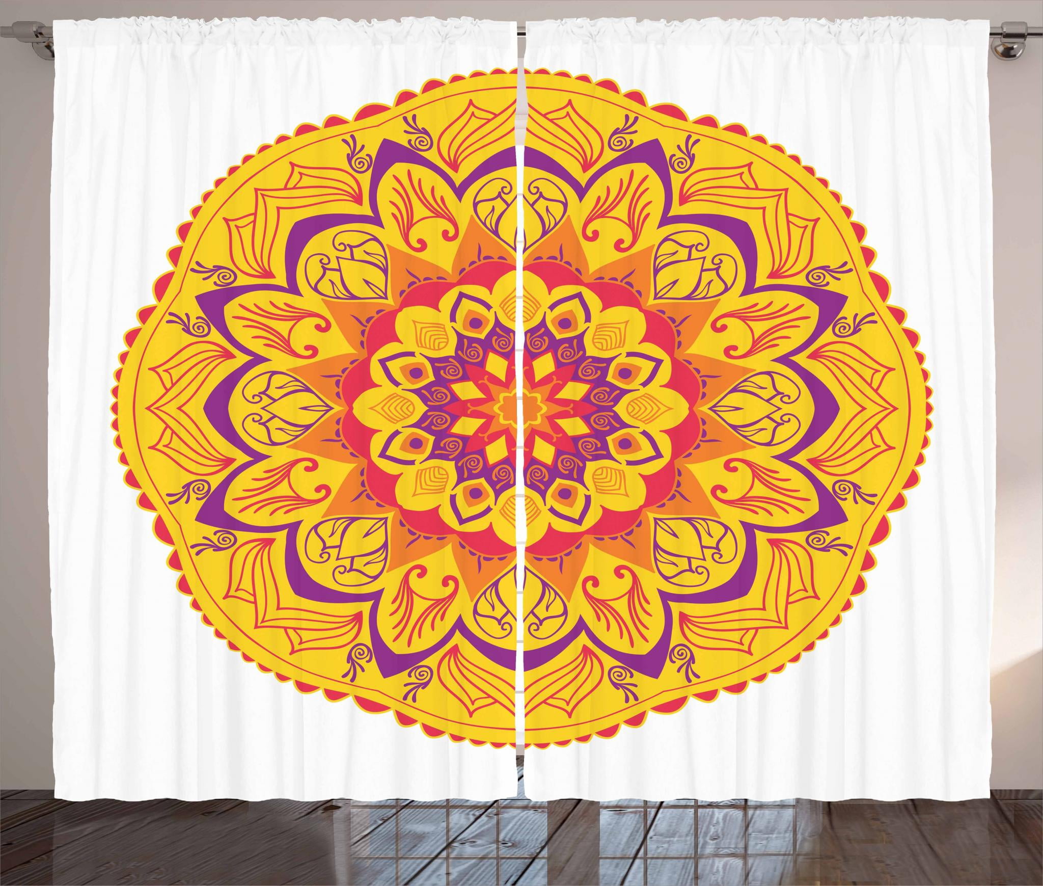 Ambesonne Rainbow Mandala Curtains 2 Panel Set, Traditional Circle, 108 ...