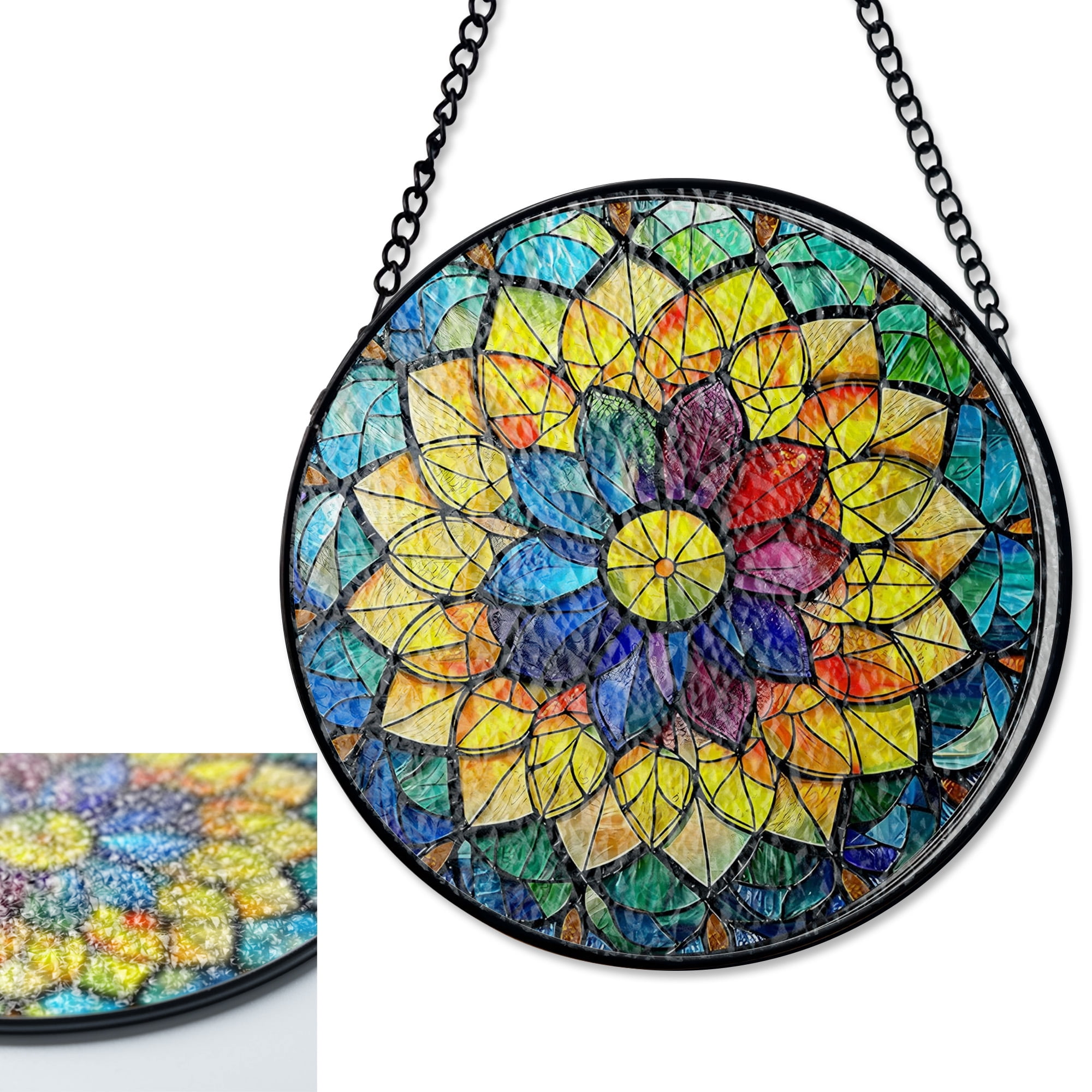 Rainbow Mandala Stained Glass Suncatcher, Spiritual Window Suncatcher ...