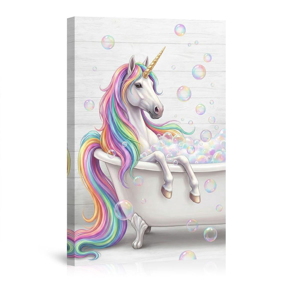 Rainbow Mane Unicorn Taking A Bubble Bath Whimsical Bathroom Magical ...