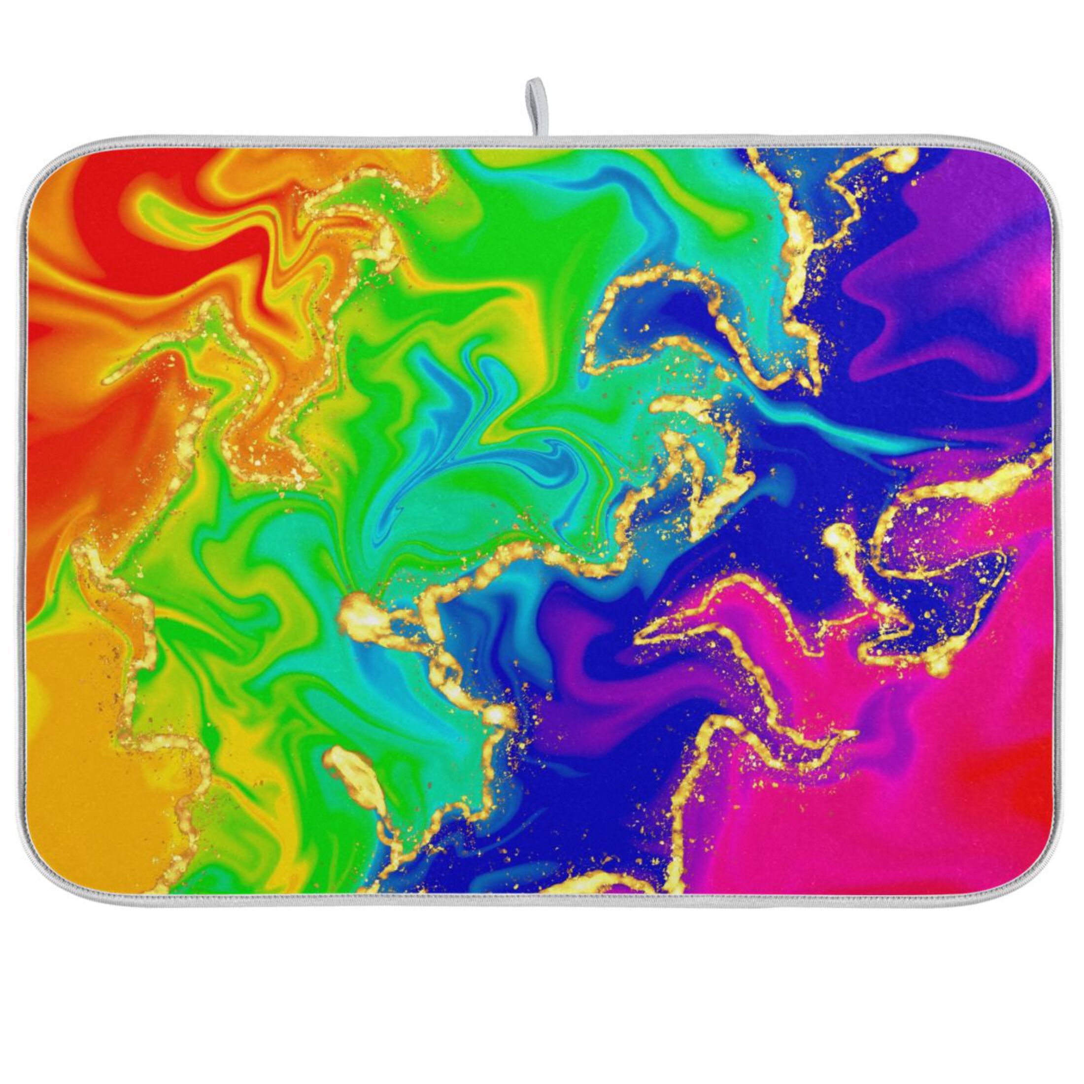 Rainbow Marble Abstract Watercolor Dish Drying Mat Microfiber Kitchen ...