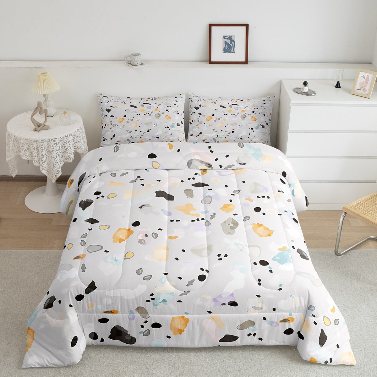 Rainbow Marble Comforter Set Queen Grey Abstract Art Bedding Set ...