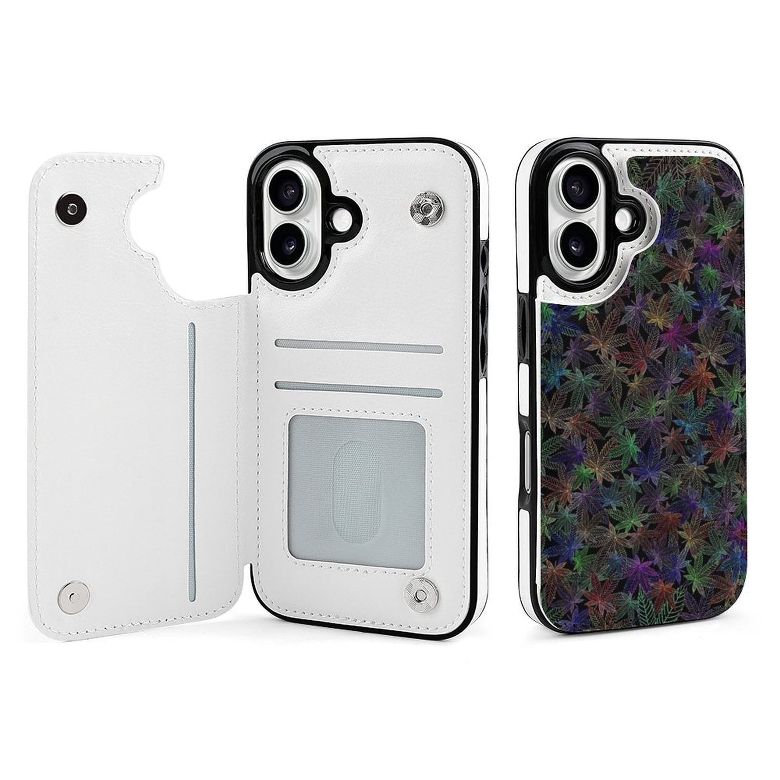 Rainbow Marijuana Leaf Weed Leather Wallet Case for iPhone 16 15 14 13 ...