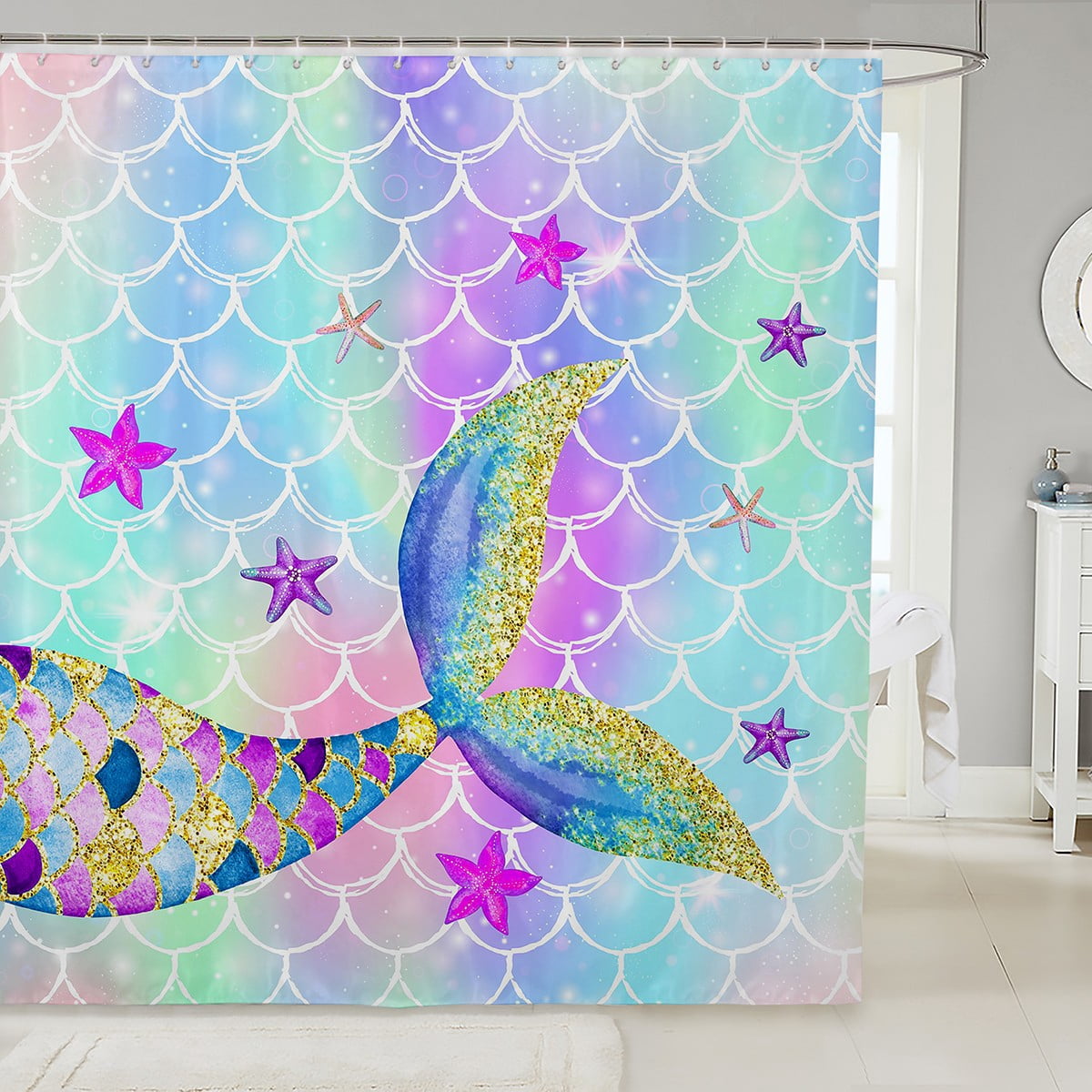 Rainbow Mermaid Bathroom Shower Curtain Sets Mermaid Tail Shower ...