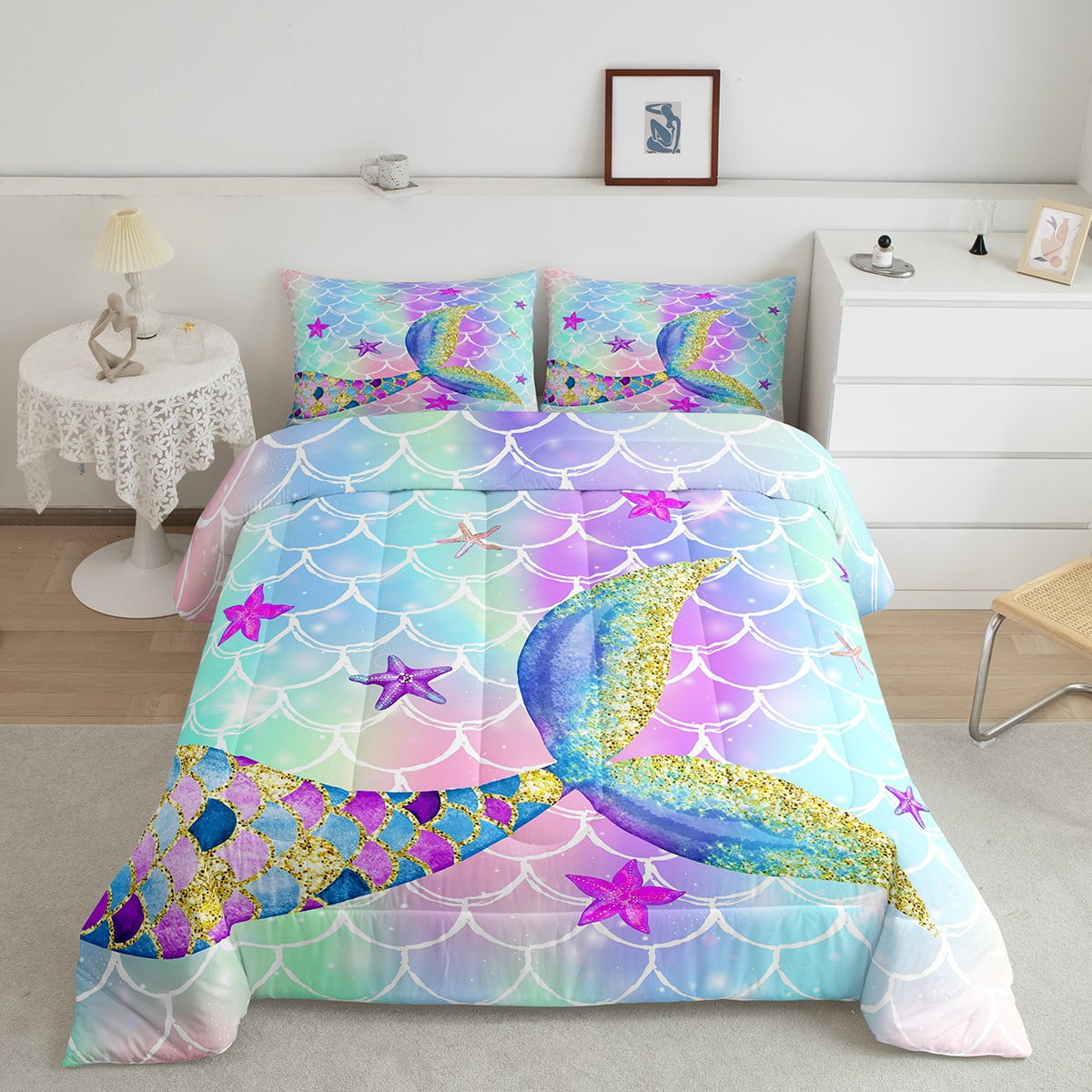 Rainbow Mermaid Comforter Set Mermaid Tail Bedding Comforter Sets Fish ...
