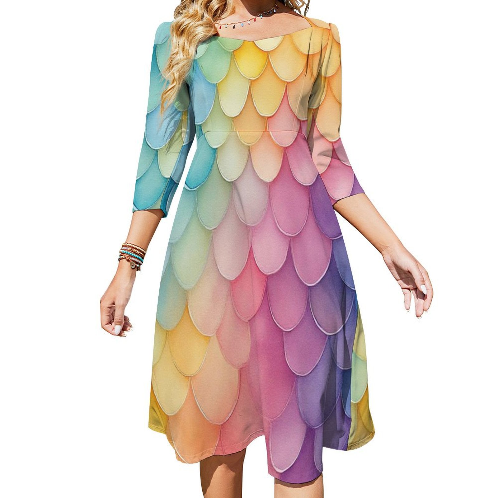 Rainbow Mermaid Scales Dress Summer Dresses Woman Street Style Big Size ...