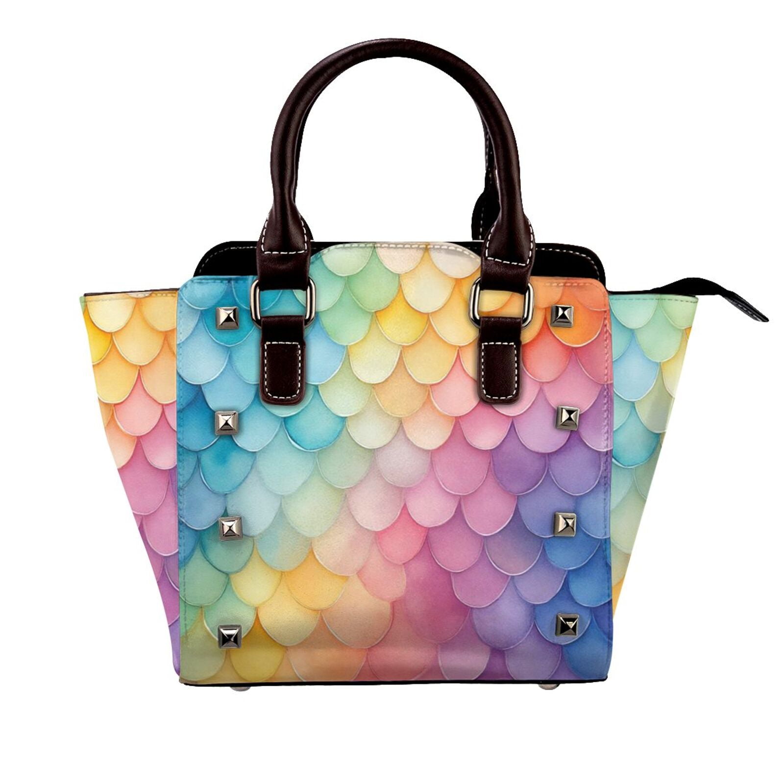 Rainbow Mermaid Scales Rivet Fashion One-Shoulder Women's Handbag Tote ...