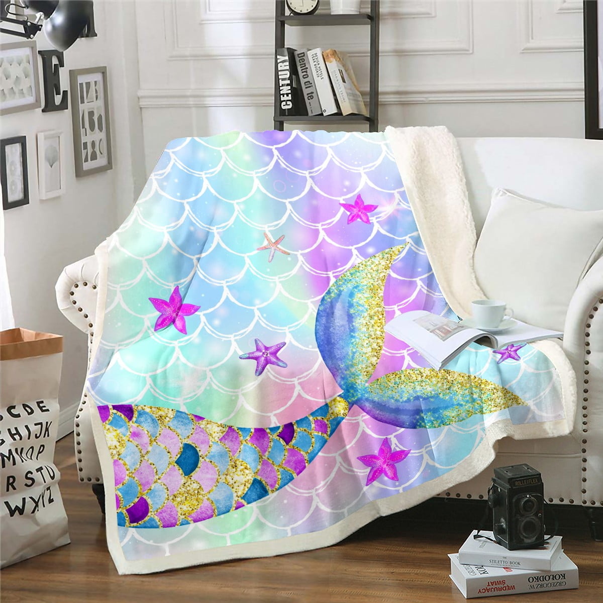Rainbow Mermaid Throw Blanket Mermaid Tail Fuzzy Blanket Fish Scales ...