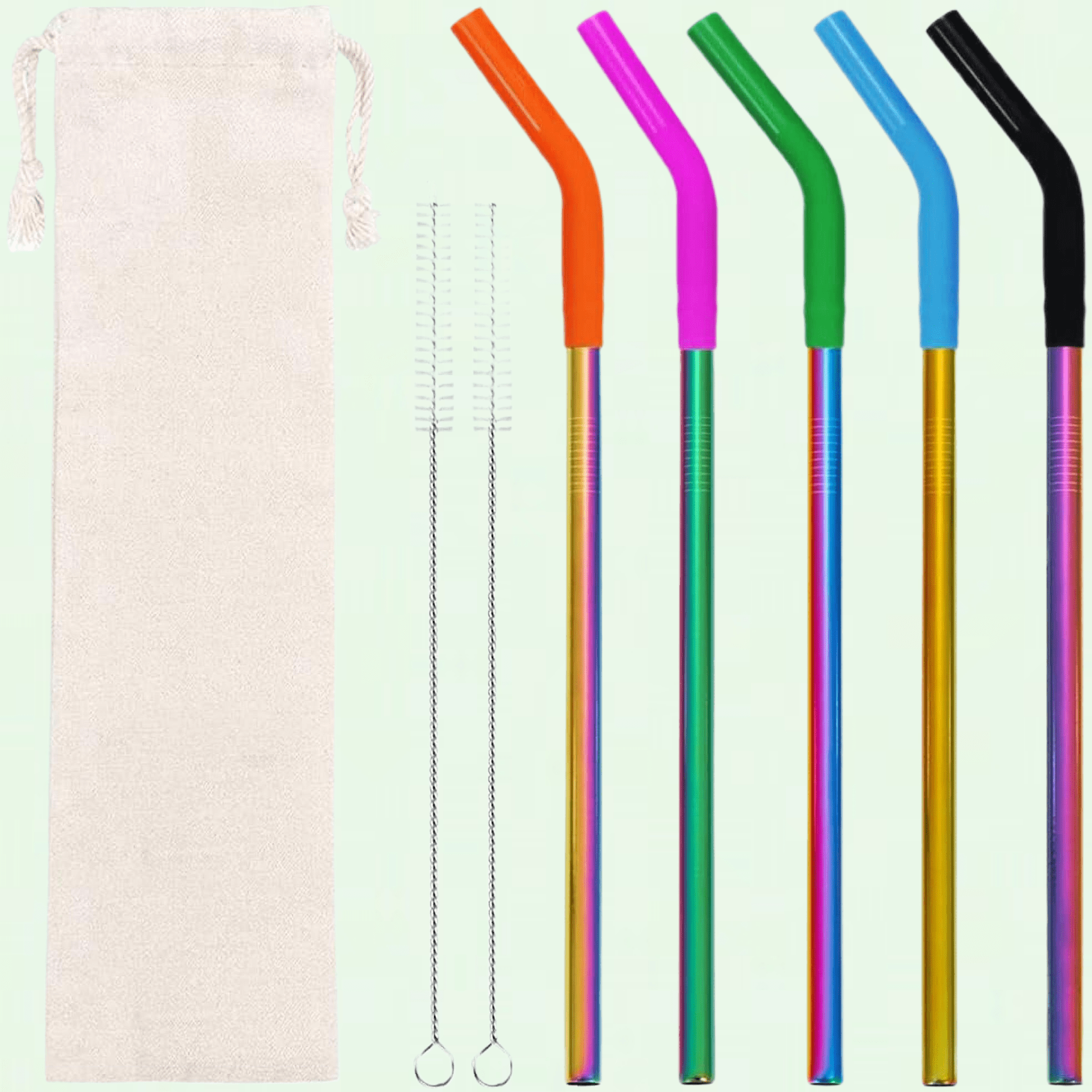 Rainbow Metal Straws with Silicone Tip, Pack of 5, 8mm Wide Stainless ...