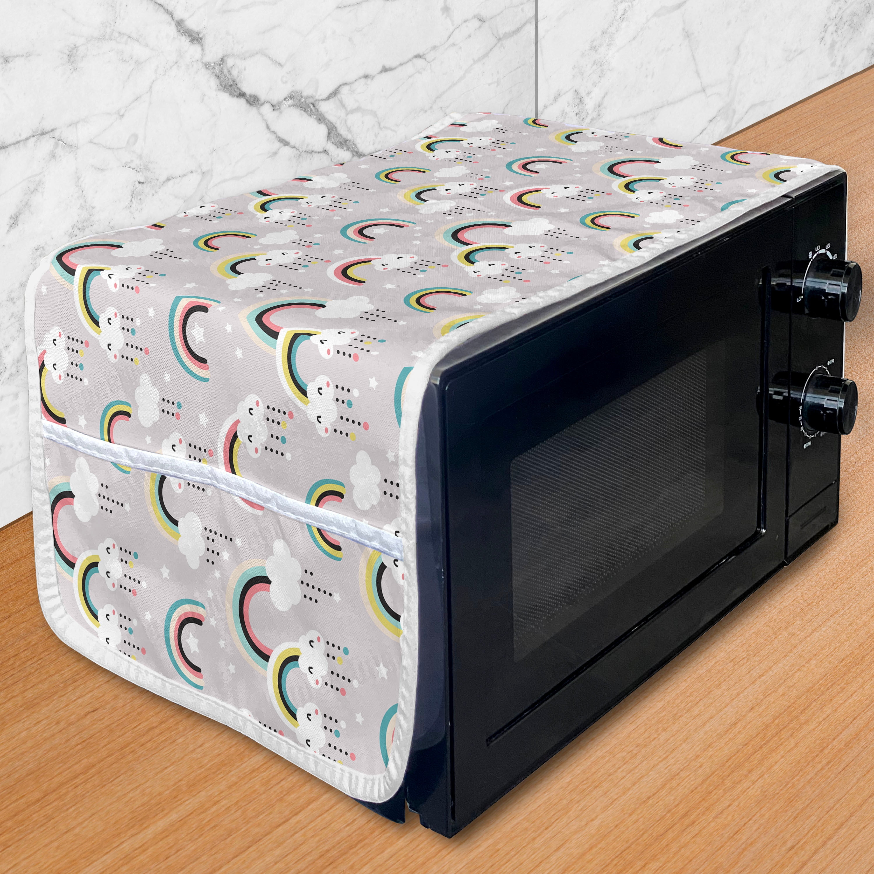Rainbow Microwave Oven Cover, Design of Surreal Clouds Stars and Drops ...