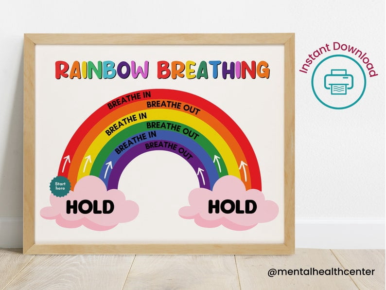 Rainbow Mindfulness Breathing Poster -School Counselor Office Decor ...