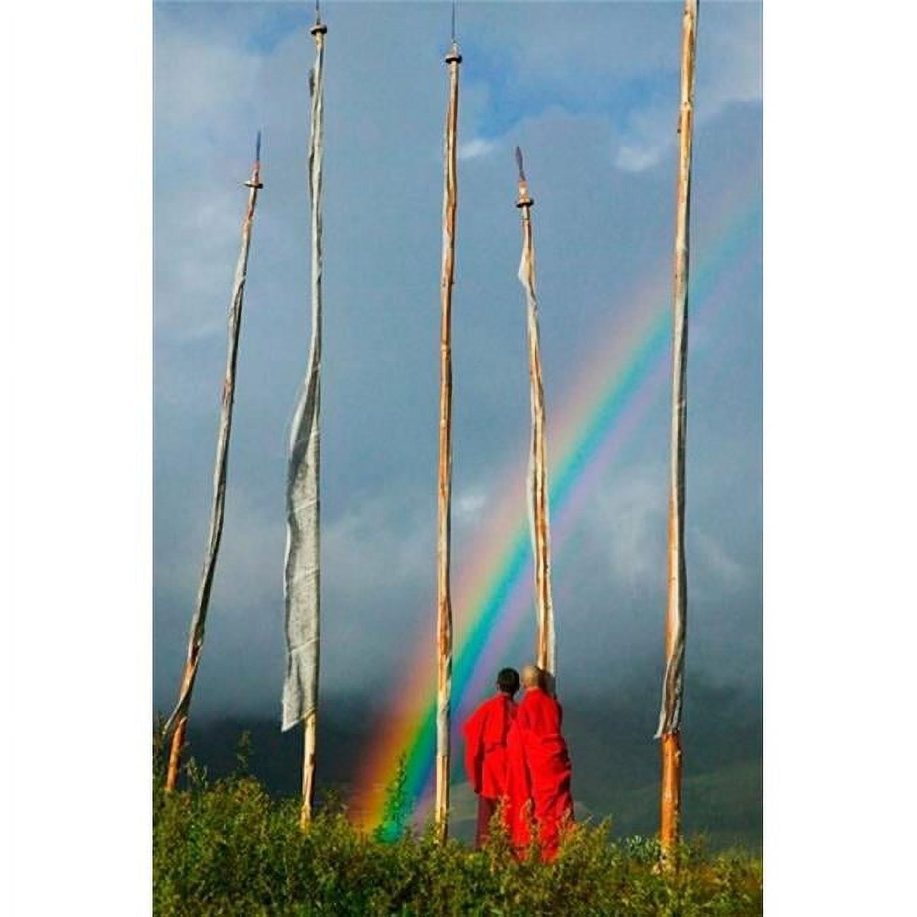 Rainbow & Monks with Praying Flags Phobjikha Valley Gangtey Village ...