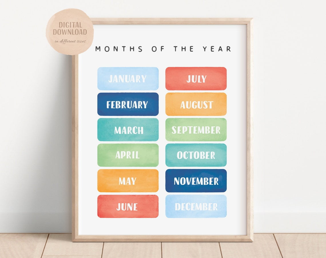 Rainbow Months Of The Year Poster, Playroom Educational Poster, Rainbow ...