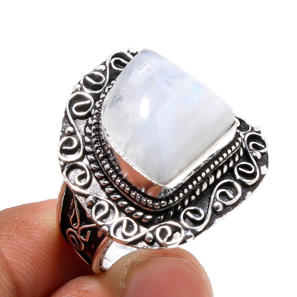 Rainbow Moonstone Gift Gemstone Handmade Ethnic Vintage Ring Jewelry 9 ...