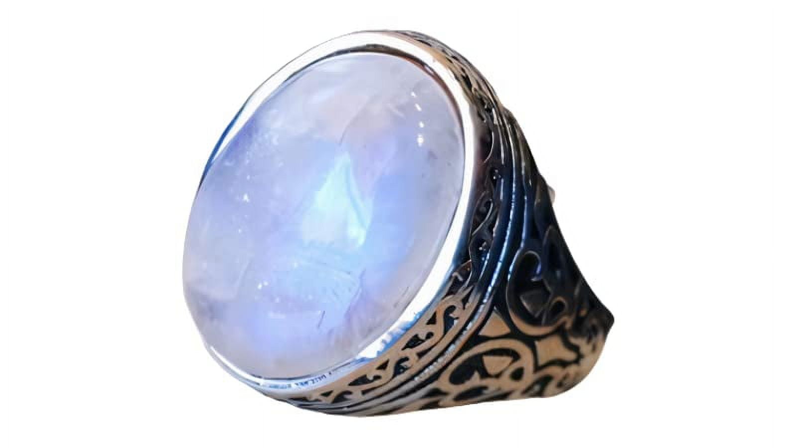 Rainbow Moonstone Mens Ring, Natural Blue Fire Rainbow Moonstone ...