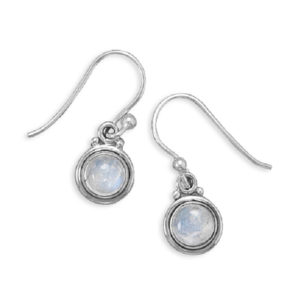 Rainbow Moonstone Polished Edge Round Sterling Silver Earrings ...