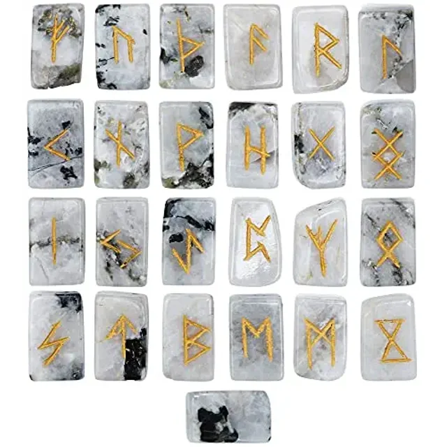 Rainbow Moonstone Rectangle Shape Gemstone Runes With Elder Futhark ...