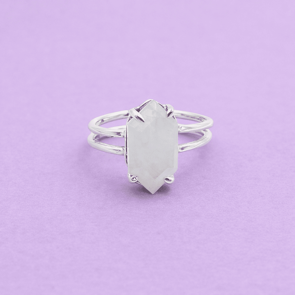 Rainbow Moonstone Ring 925 Sterling Silver, Hexagon Gemstone Double ...