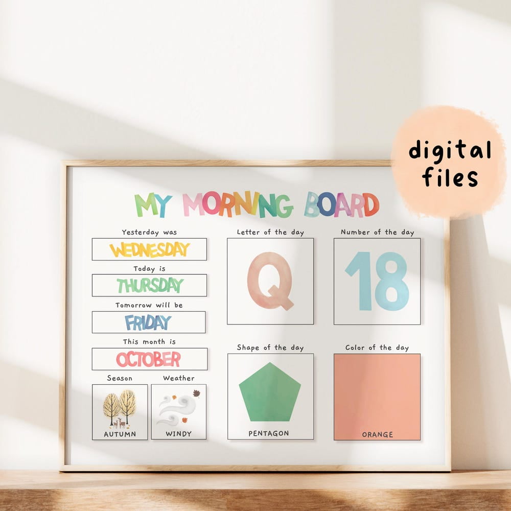 Rainbow Morning Routine Board Educational Print, Watercolor Nursery ...