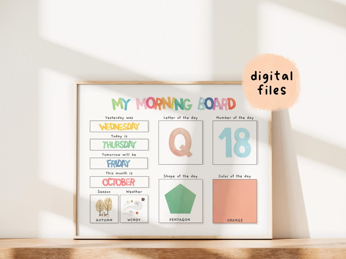 Rainbow Morning Routine Board Educational Print, Watercolor Nursery ...