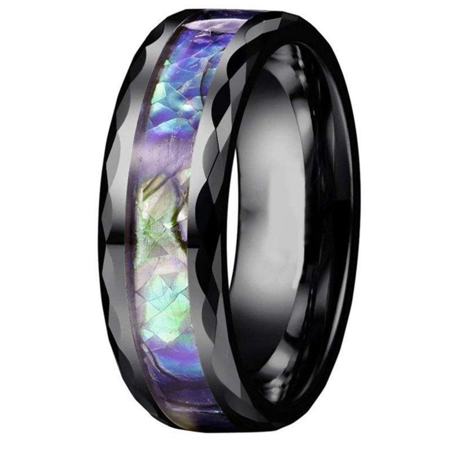 Rainbow Mother of Pearl Ring Black Stainless Steel Modern Nacre Band - Walmart.com
